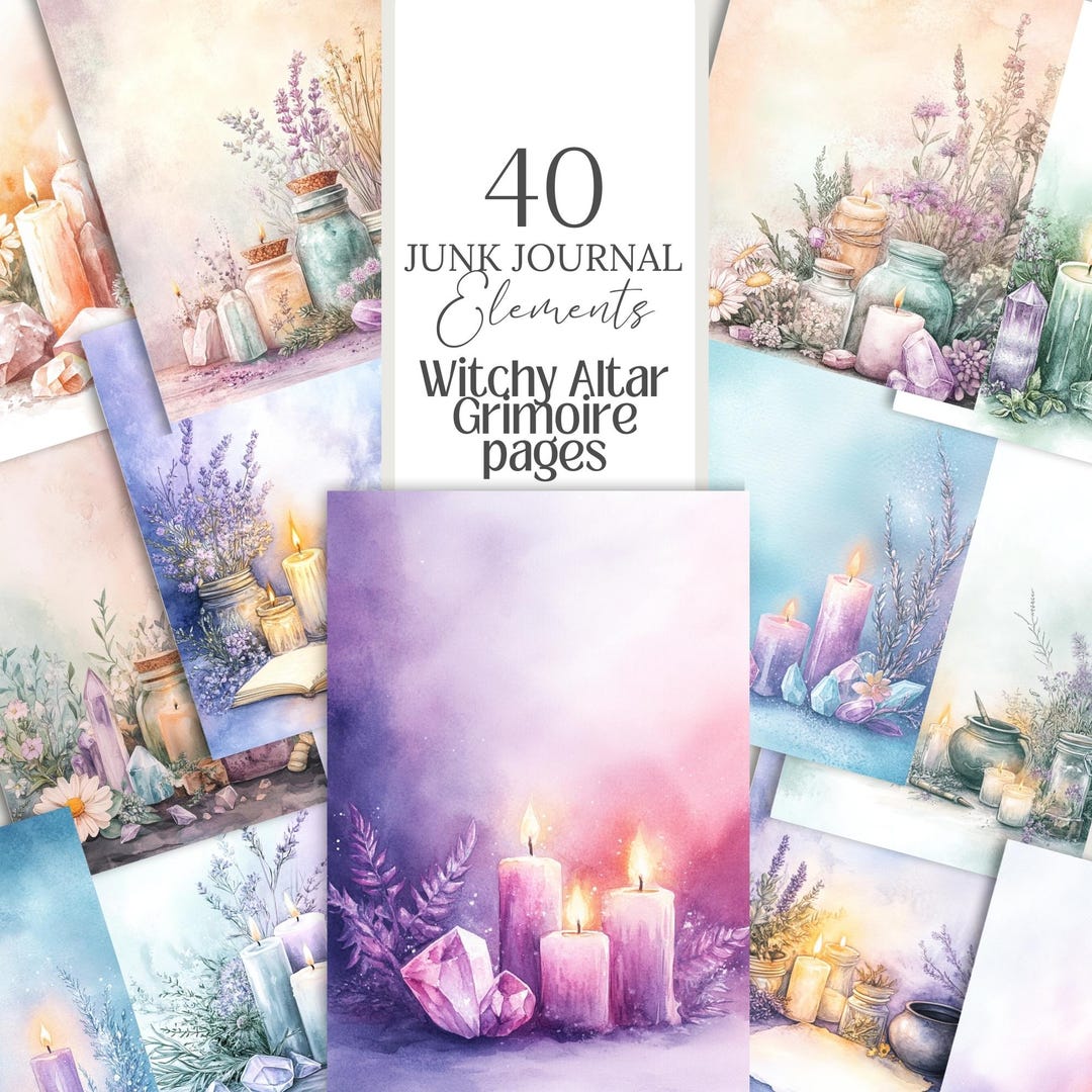 Witchy Altar PNG Textures: Wiccan Grimoire Pages, Junk Journal Ephemera ...