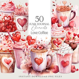 Valentine's Day Coffee Clipart: Latte Heart PNG Graphics (digital ...