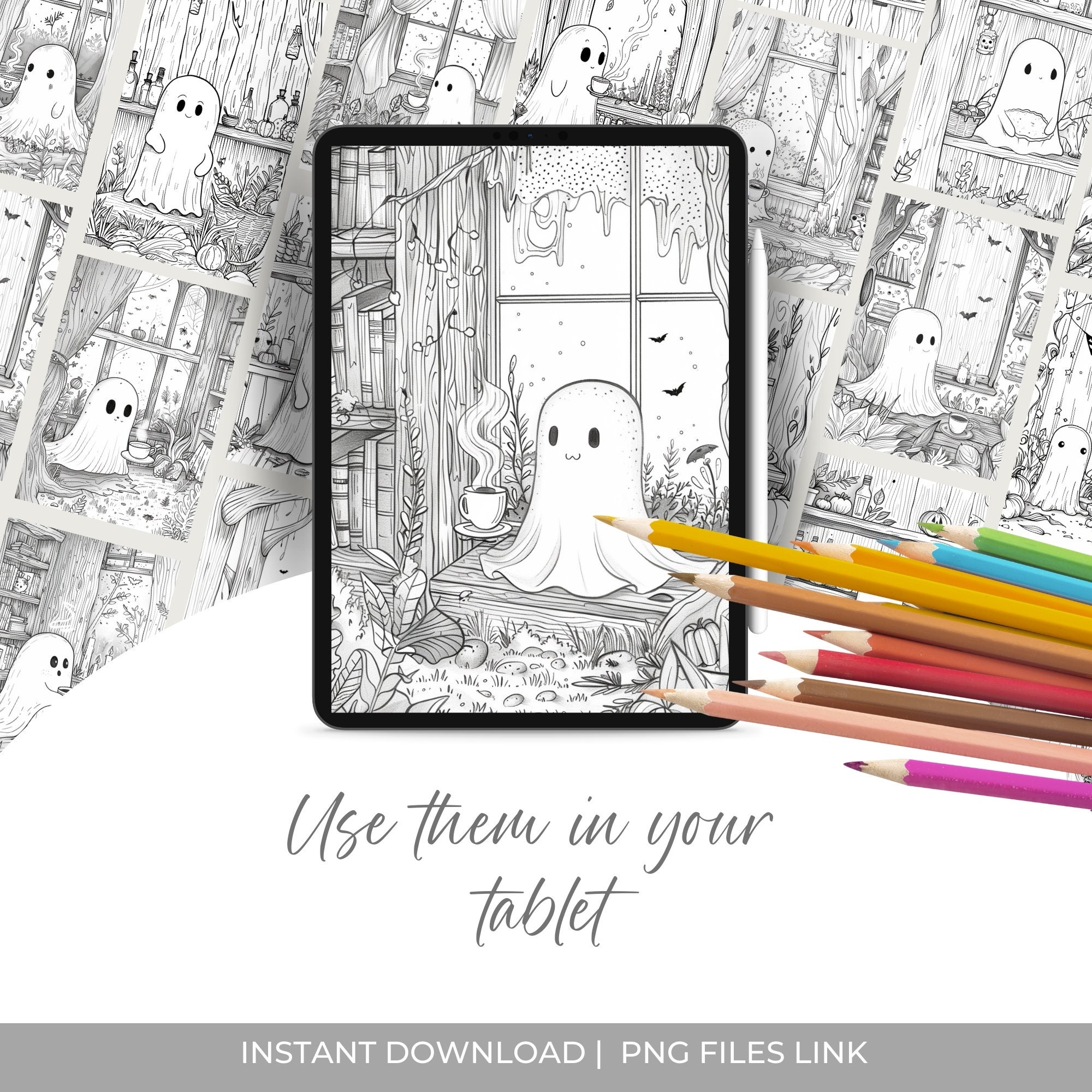 Cute Ghost Coloring Pages, Kawaii Halloween Book (digital Download) - Etsy
