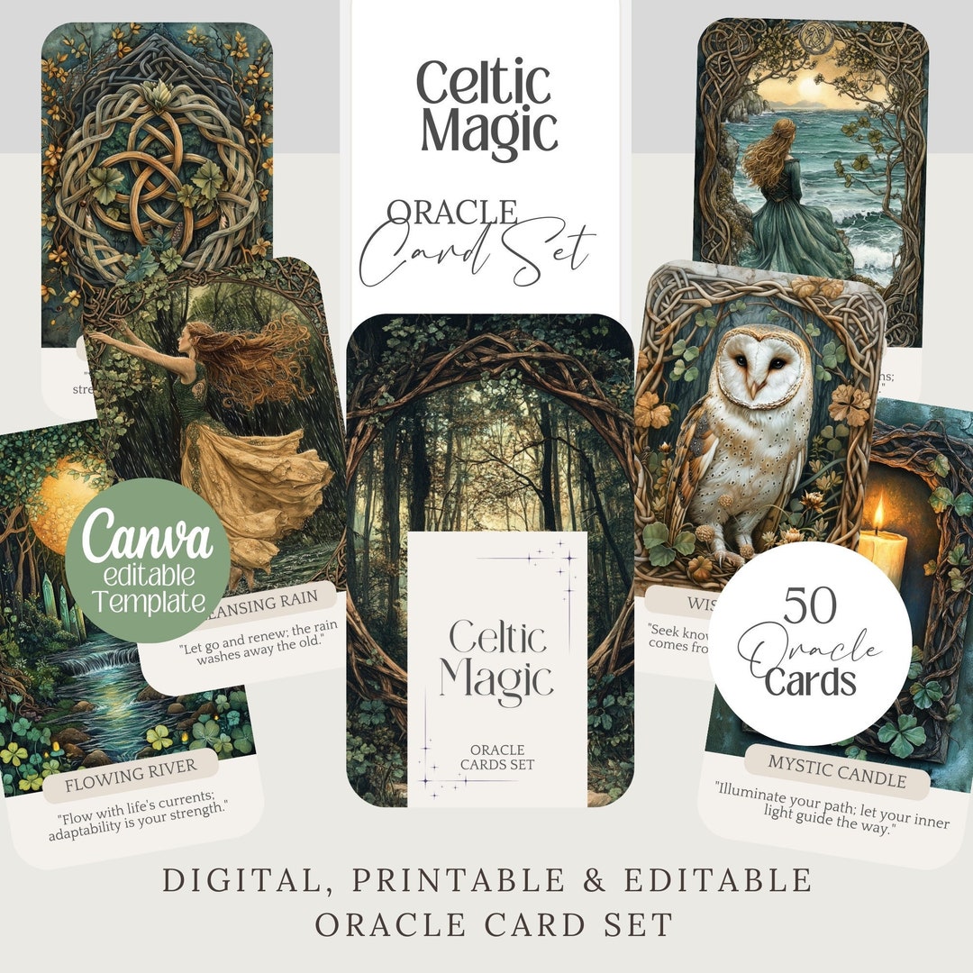 Celtic Magic Oracle Cards Png, Printable Deck, Editable Template Tarot ...