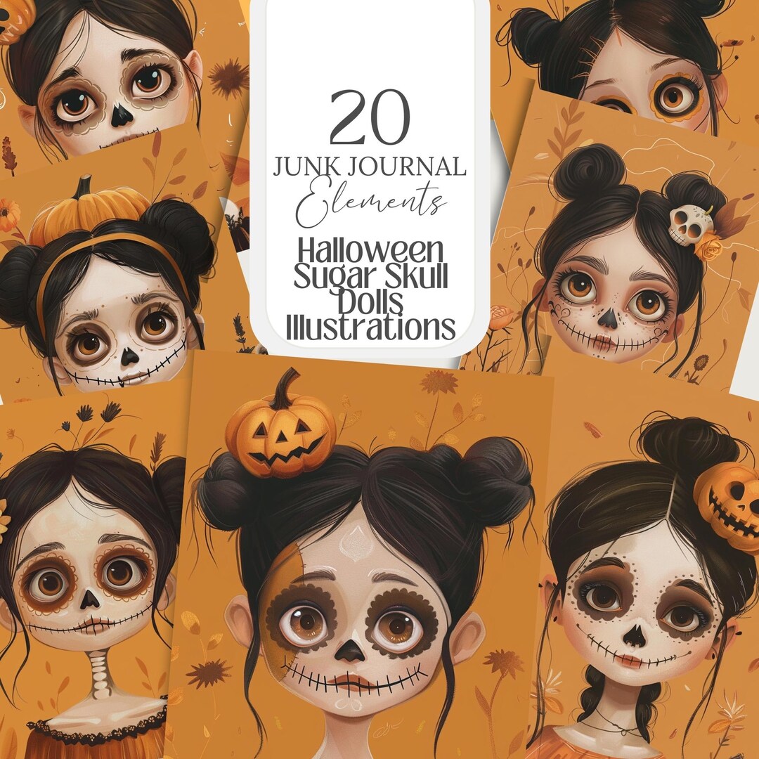 Sugar Skull Doll Clipart: Halloween & Dia De Muertos Pngs (digital ...