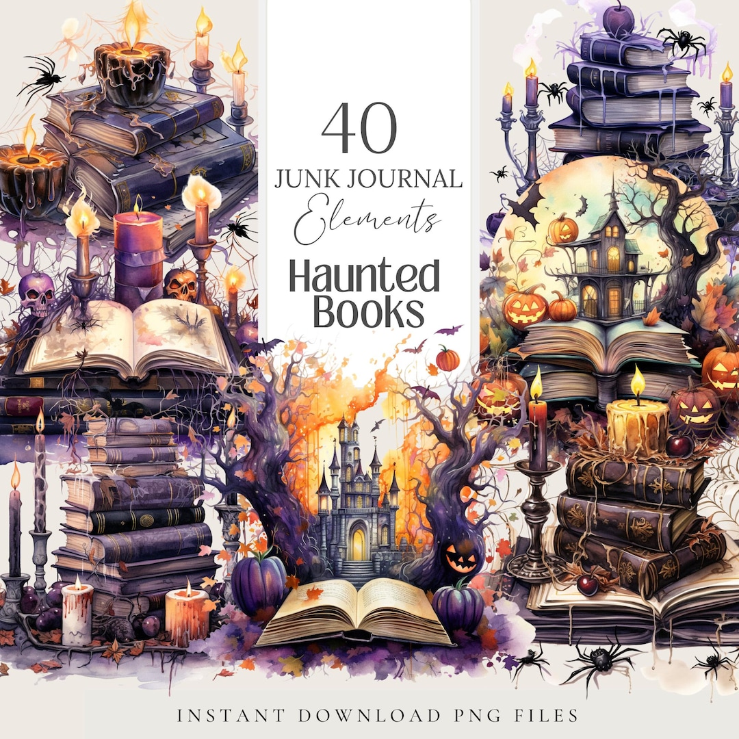 Haunted Books Clipart | Halloween Watercolor Stickers (40 PNG Images ...