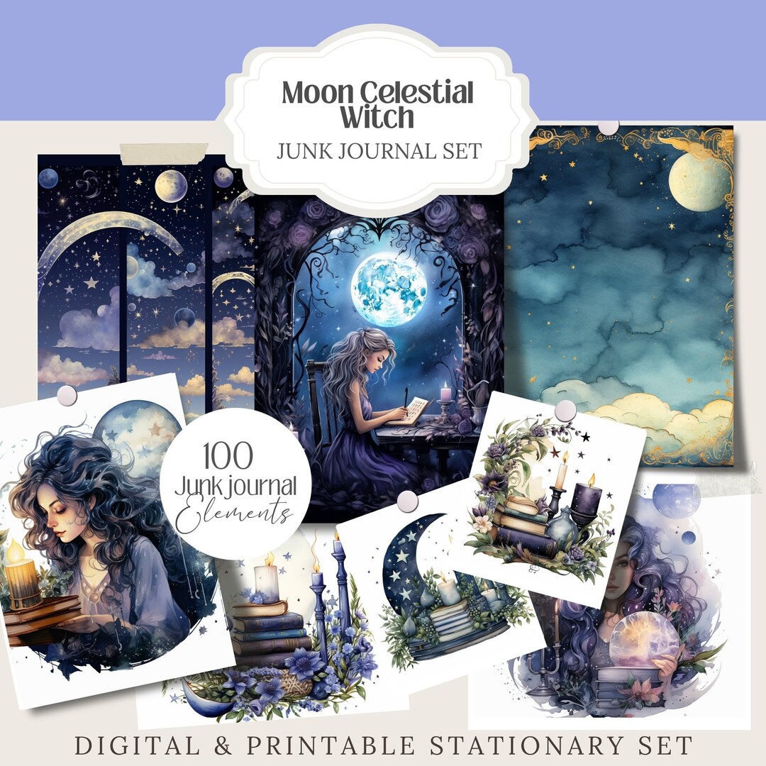 Moon Witch Digital Grimoire Paper Witchy Wallpaper Planner Set for Book ...
