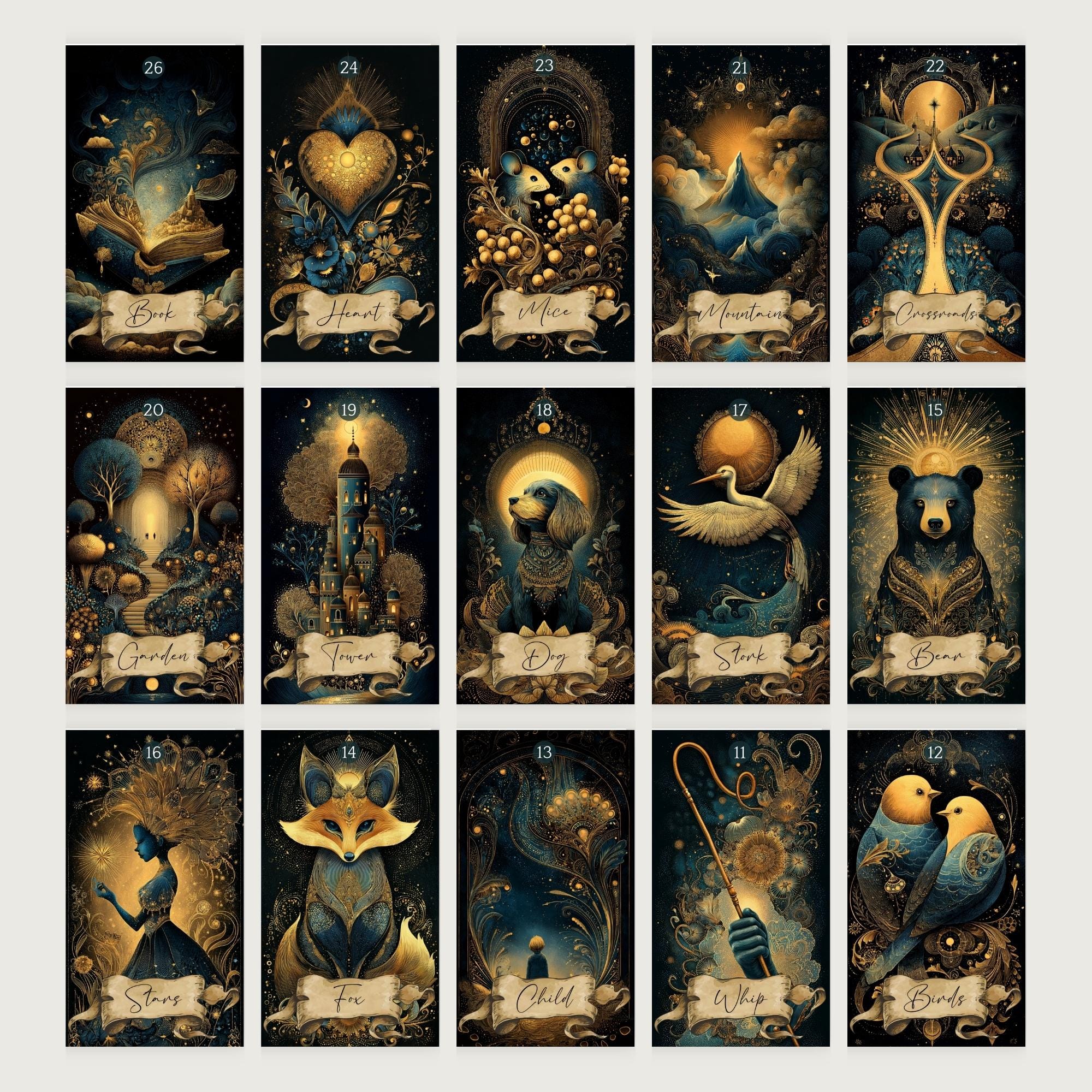 Celestial Lenormand Moon Tarot Deck: Printable, Editable Digital PNG ...