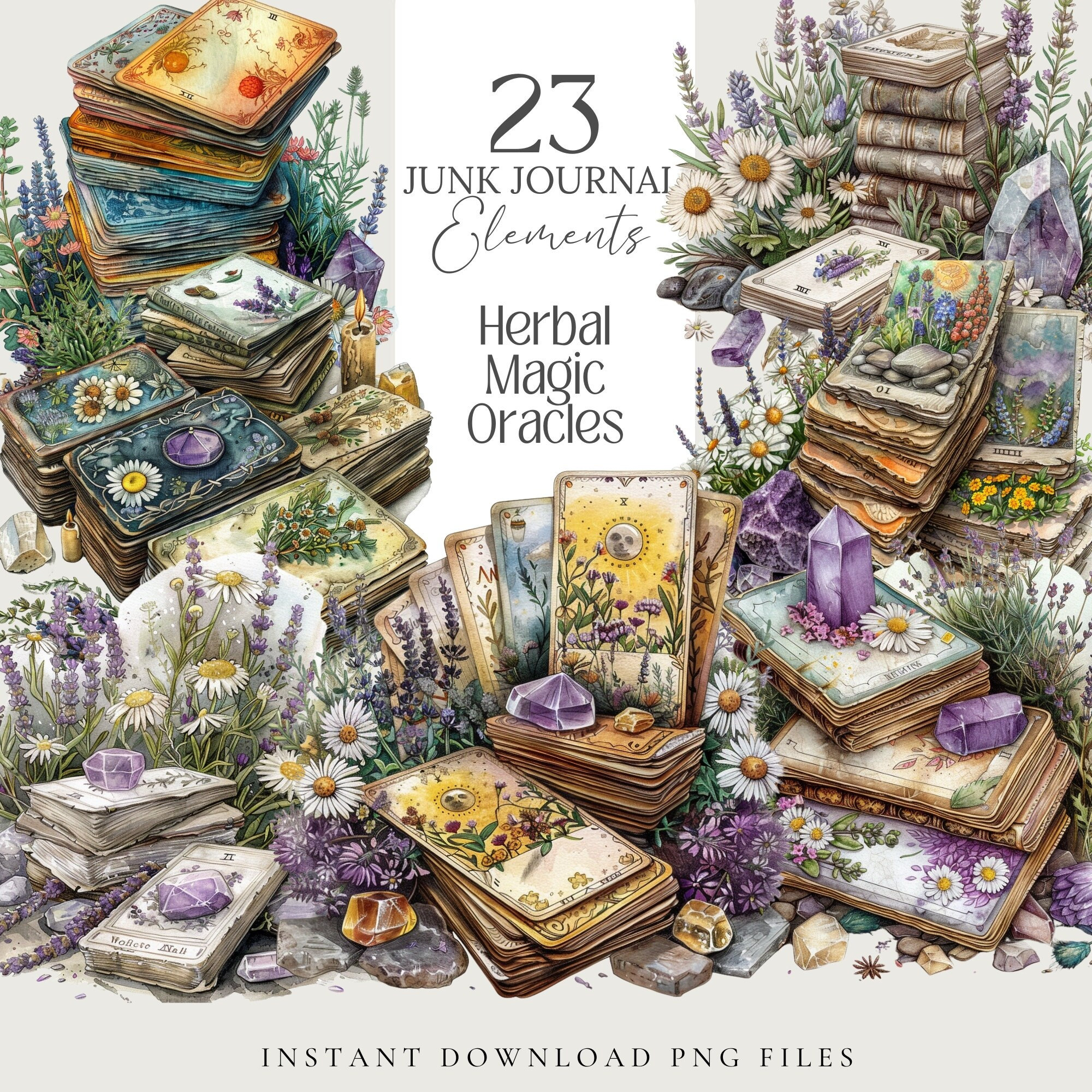 Herbal Oracle Tarot Watercolor Png Clipart Digital Grimoire, Junk ...