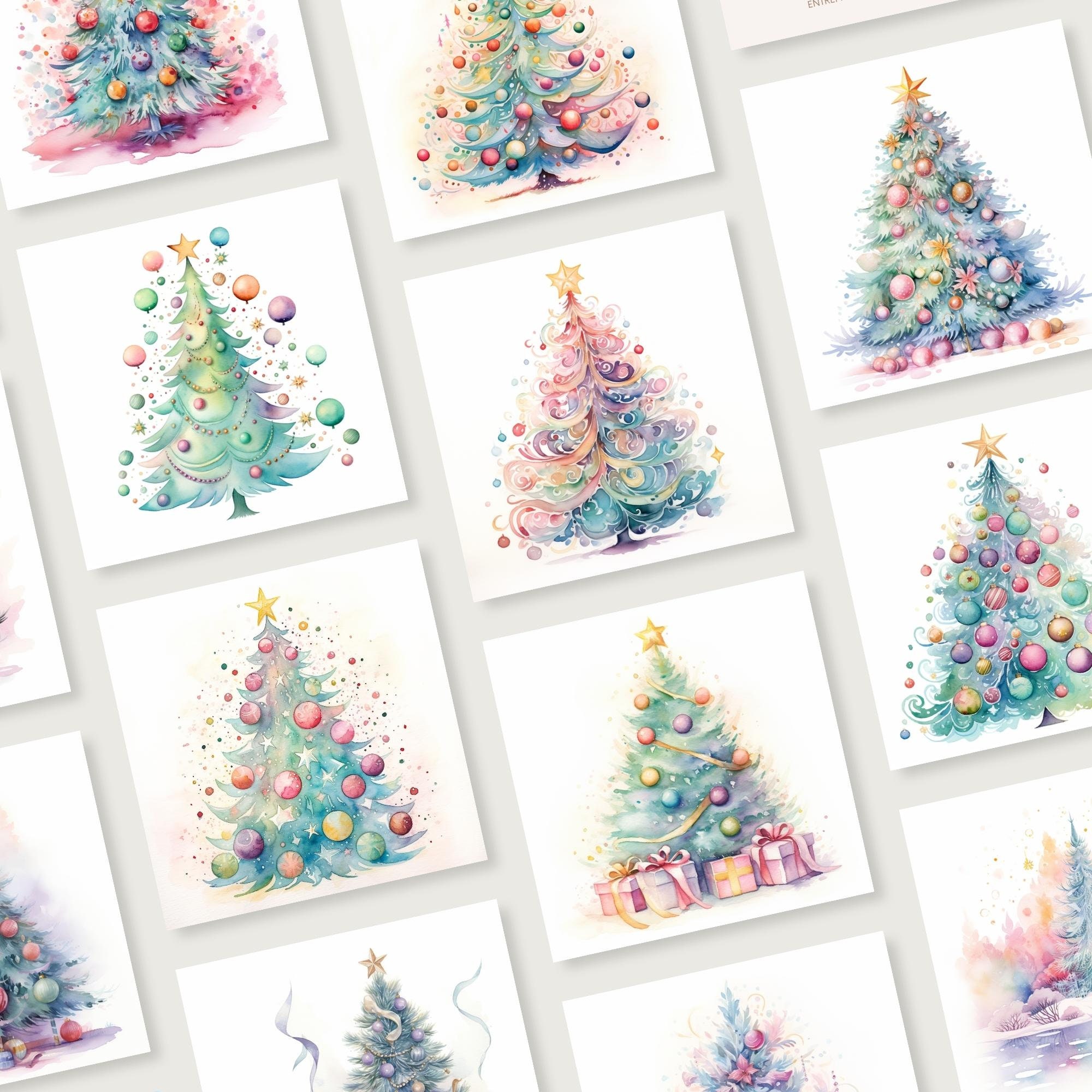 Pastel Christmas Tree Png Clipart Stickers Digital Papers for - Etsy