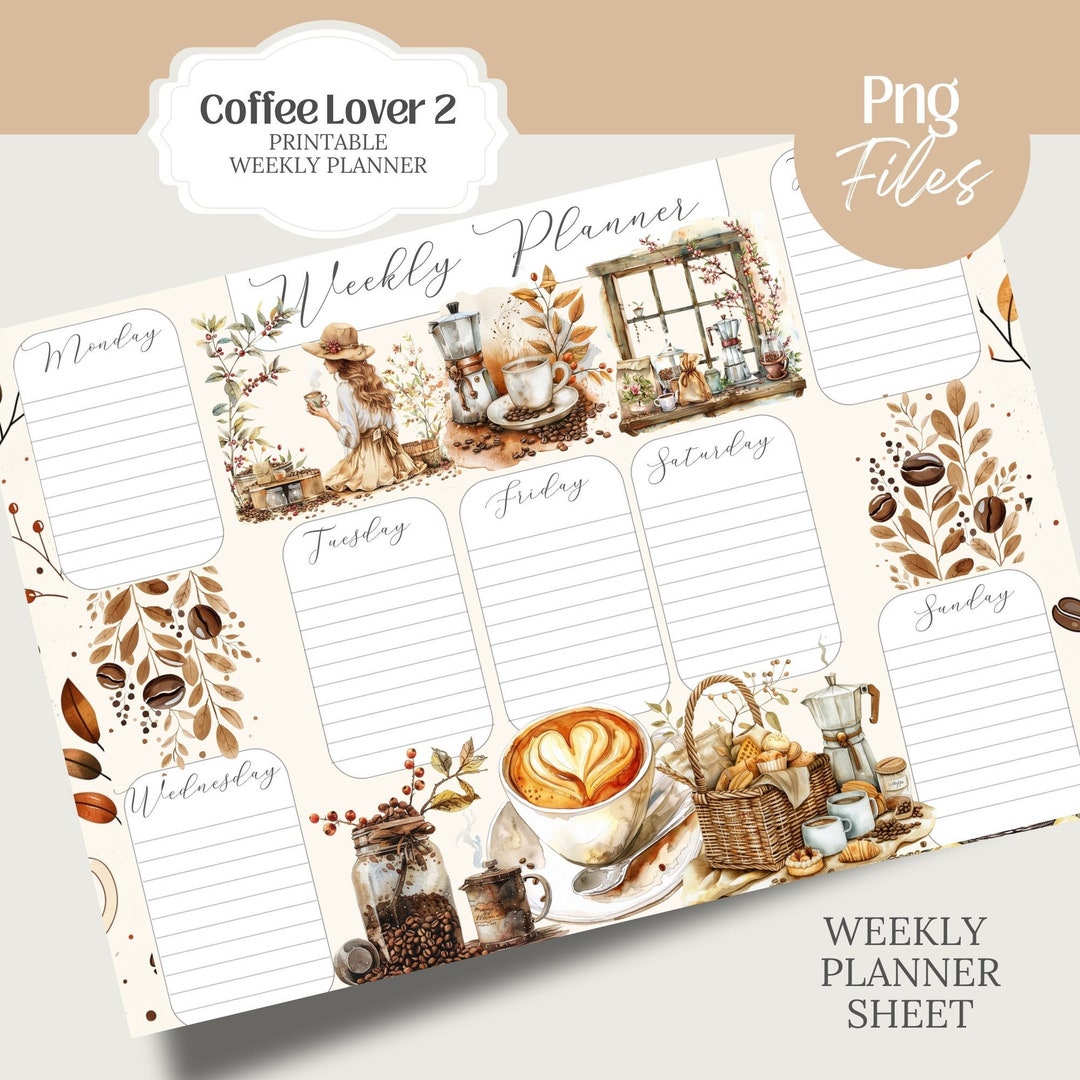 Coffee Lover 2 Weekly Printable Png Planner, Blank Writing Paper Sheet ...