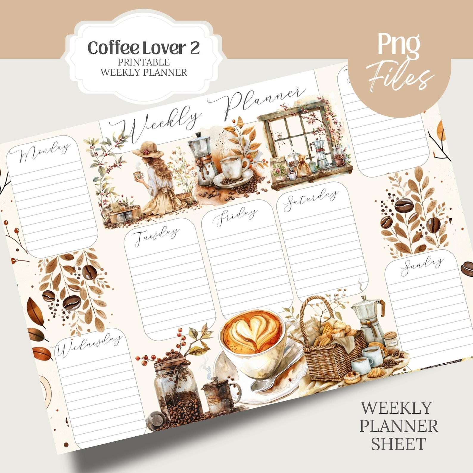 Coffee Lover 2 Weekly Printable Png Planner, Blank Writing Paper Sheet ...
