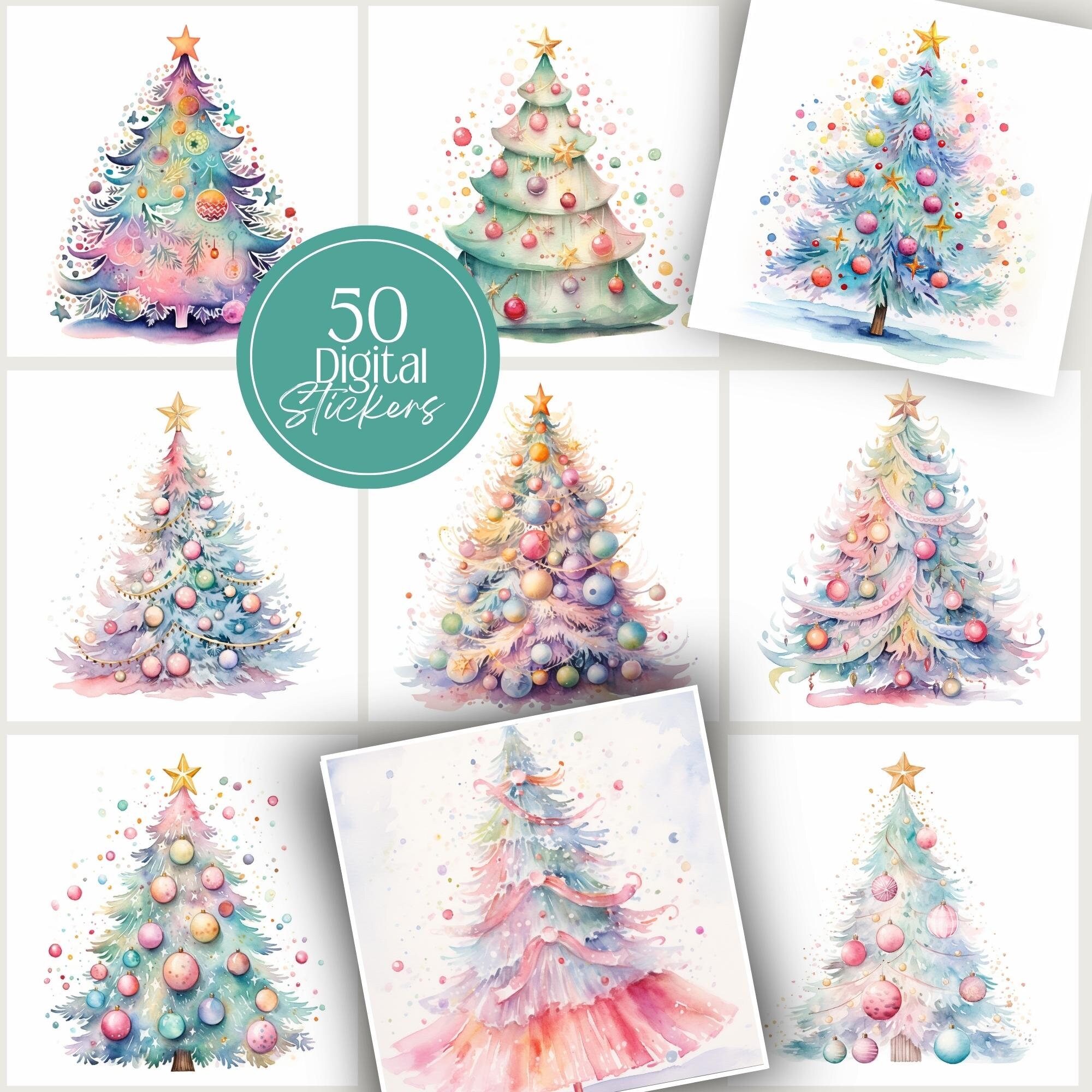 Pastel Christmas Tree Png Clipart Stickers Digital Papers for - Etsy