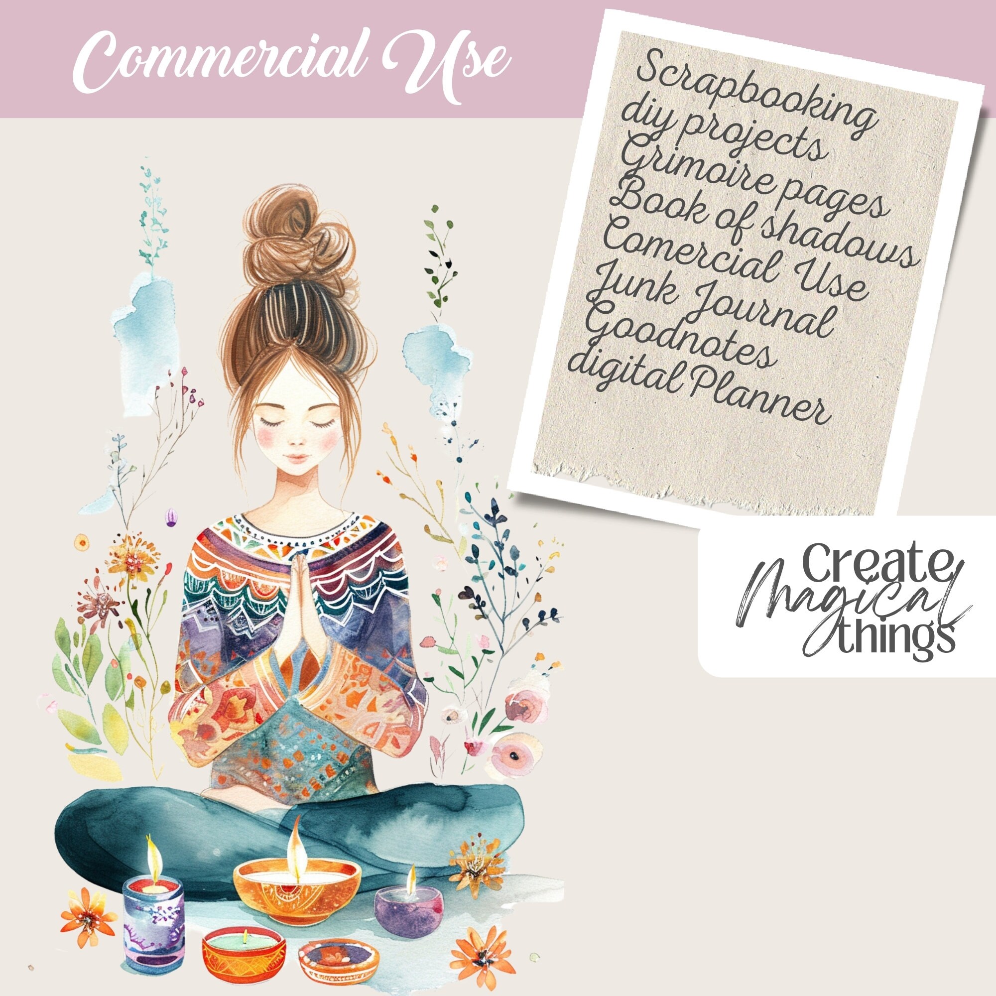 Meditation Mindfulness Yoga Png , Junk Journal Set Digital Paper ...