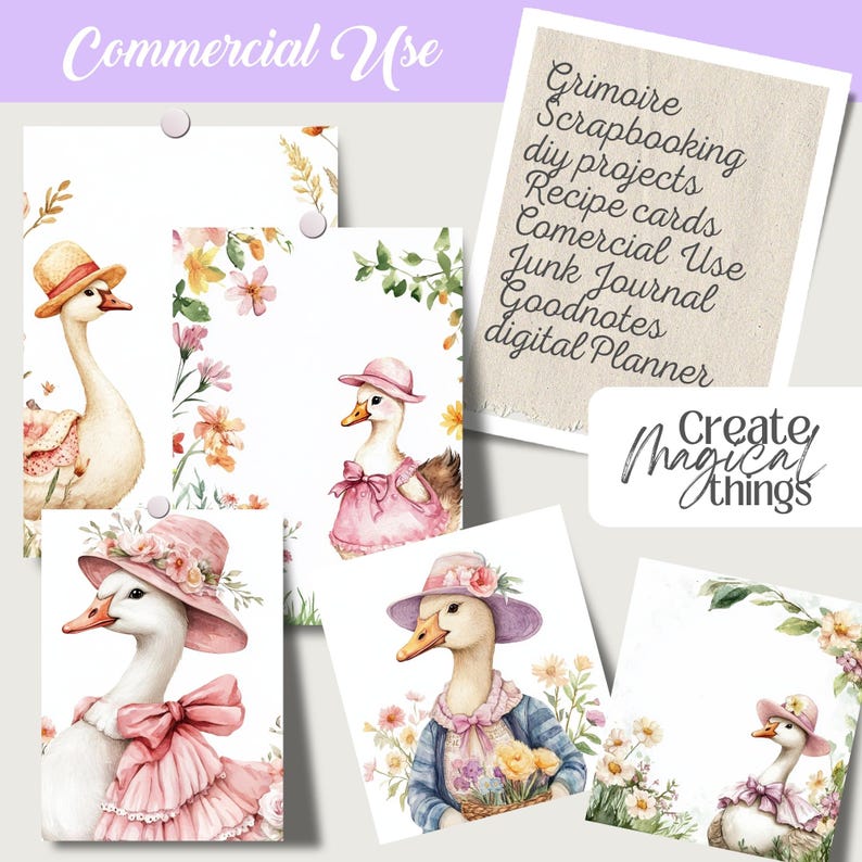 Victorian Easter Goose Clipart: Cottagecore Spring Designs (PNG Files ...