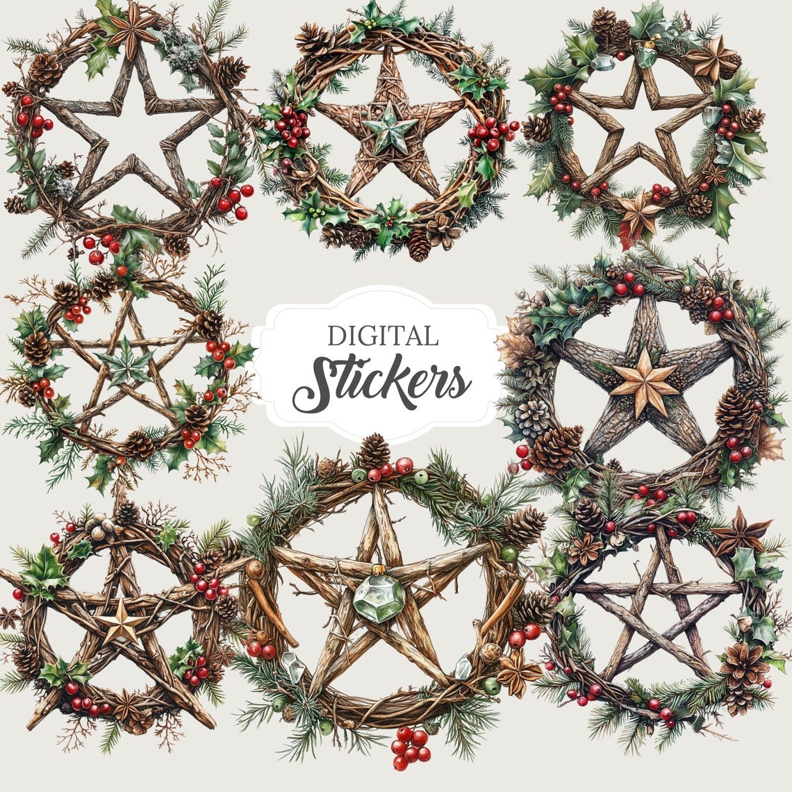 Yule Pentacle Png Witchy Wreath Christmas Clipart Book of Shadows Yule ...