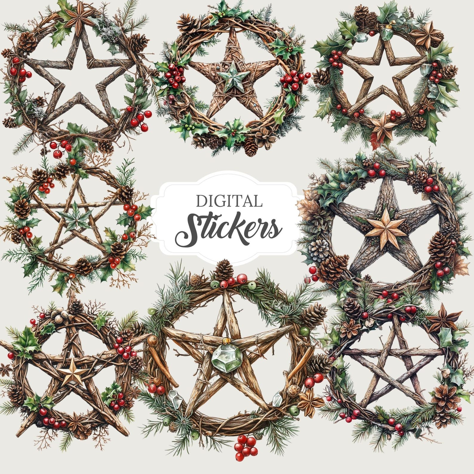 Yule Pentacle Png Witchy Wreath Christmas Clipart Book of Shadows Yule ...