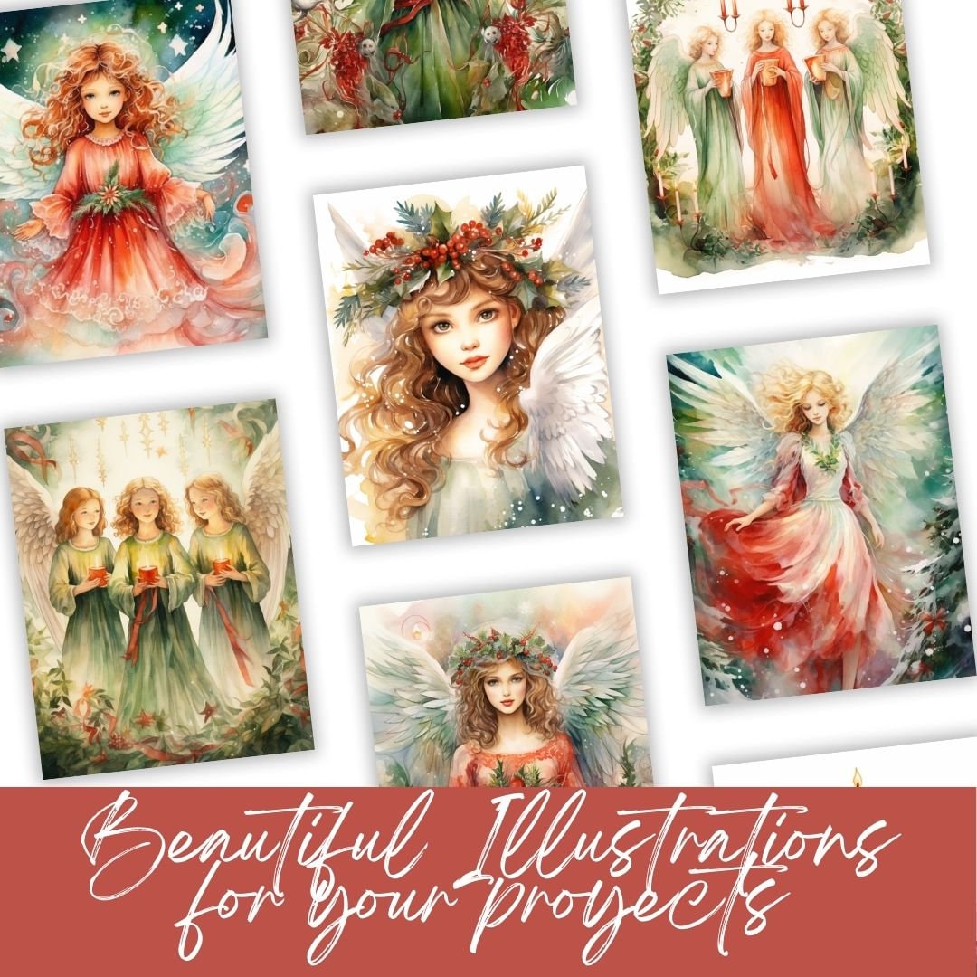 Christmas Angels Png Clipart Stationary Set, Watercolor Scene Christmas ...