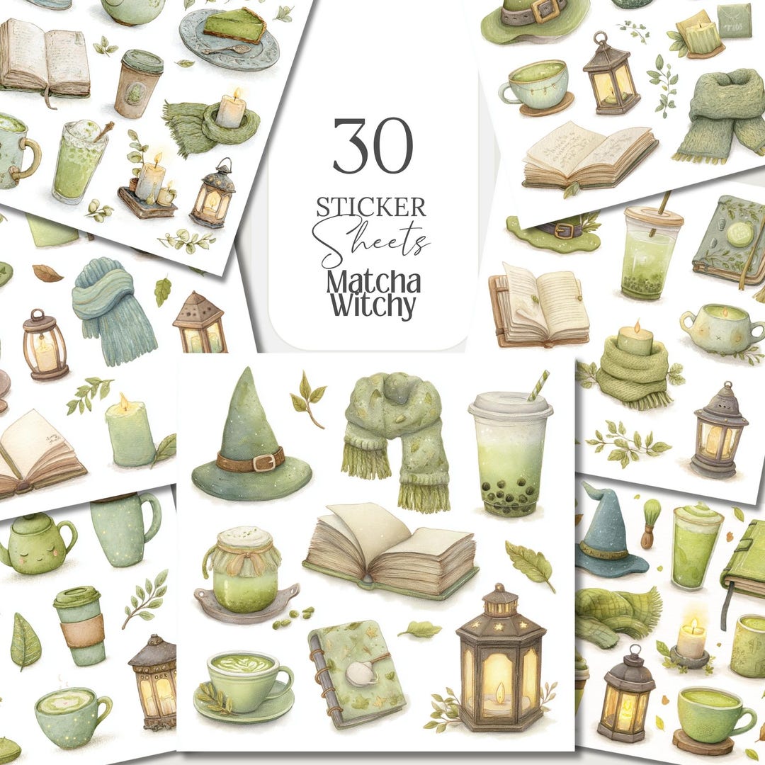Matcha Witch Sticker Sheet, Cozy Planner Stickers (PNG, 30 Pc) - Etsy