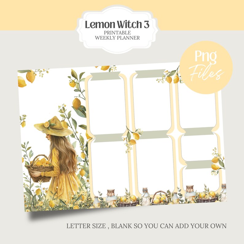 Lemon Witch 3 Weekly Printable Png Planner, Writing Paper Stationery ...