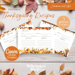 Editable Thanksgiving Dinner Recipe Cards | Fall Cooking Printable ...