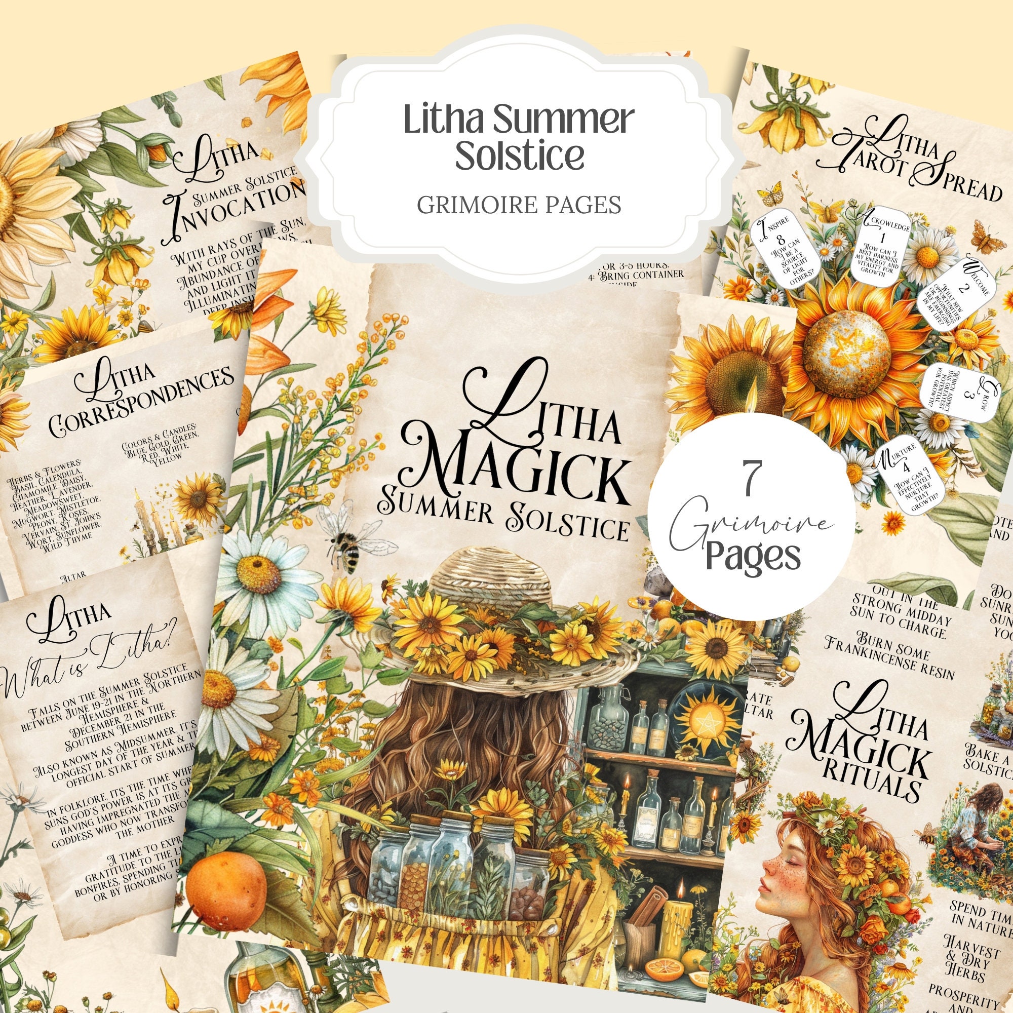 Litha Midsummer Book of Shadows, Digital Grimoire Paper Witchy Wallpaper Witch Planner Paper Png ...