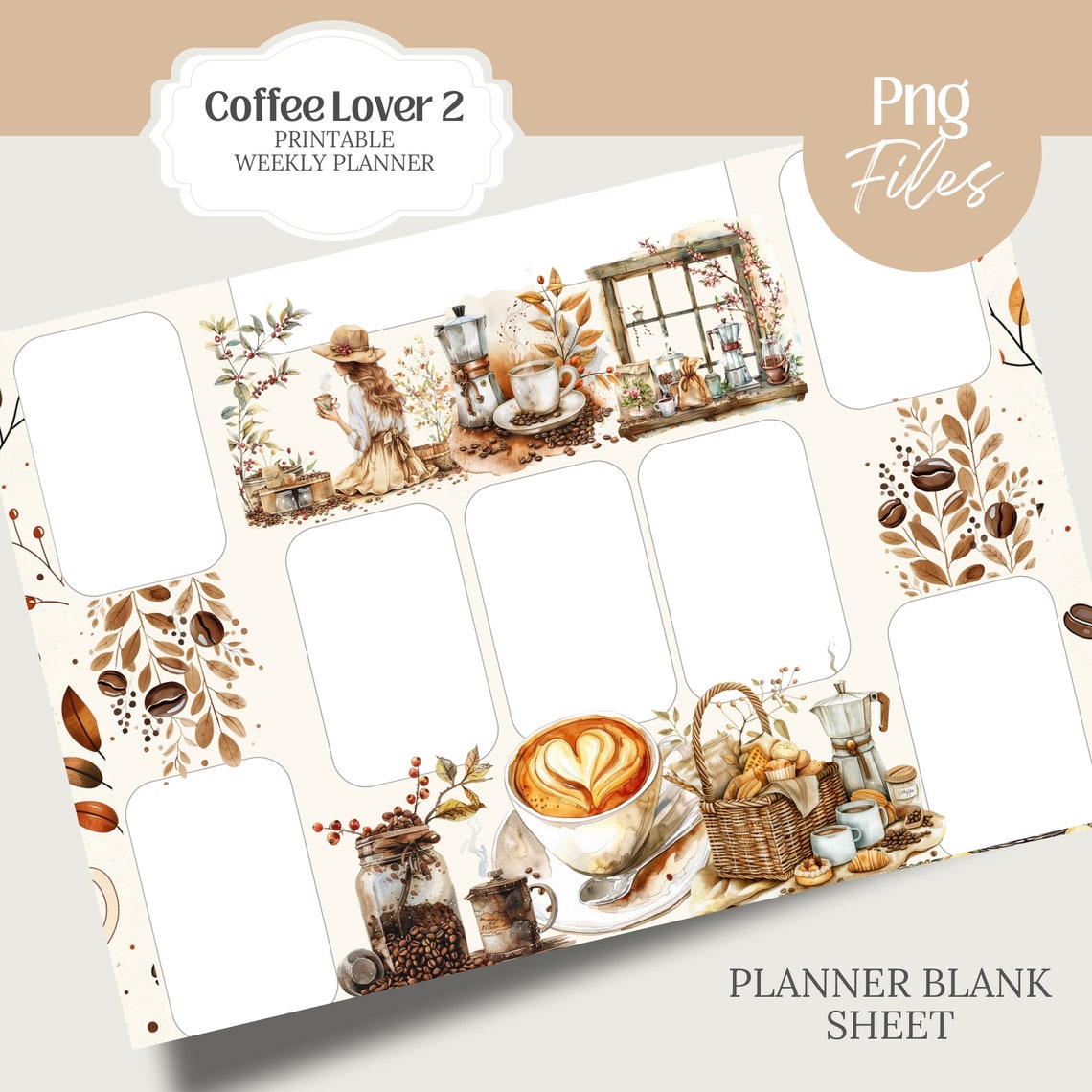 Coffee Lover 2 Weekly Printable Png Planner, Blank Writing Paper Sheet ...