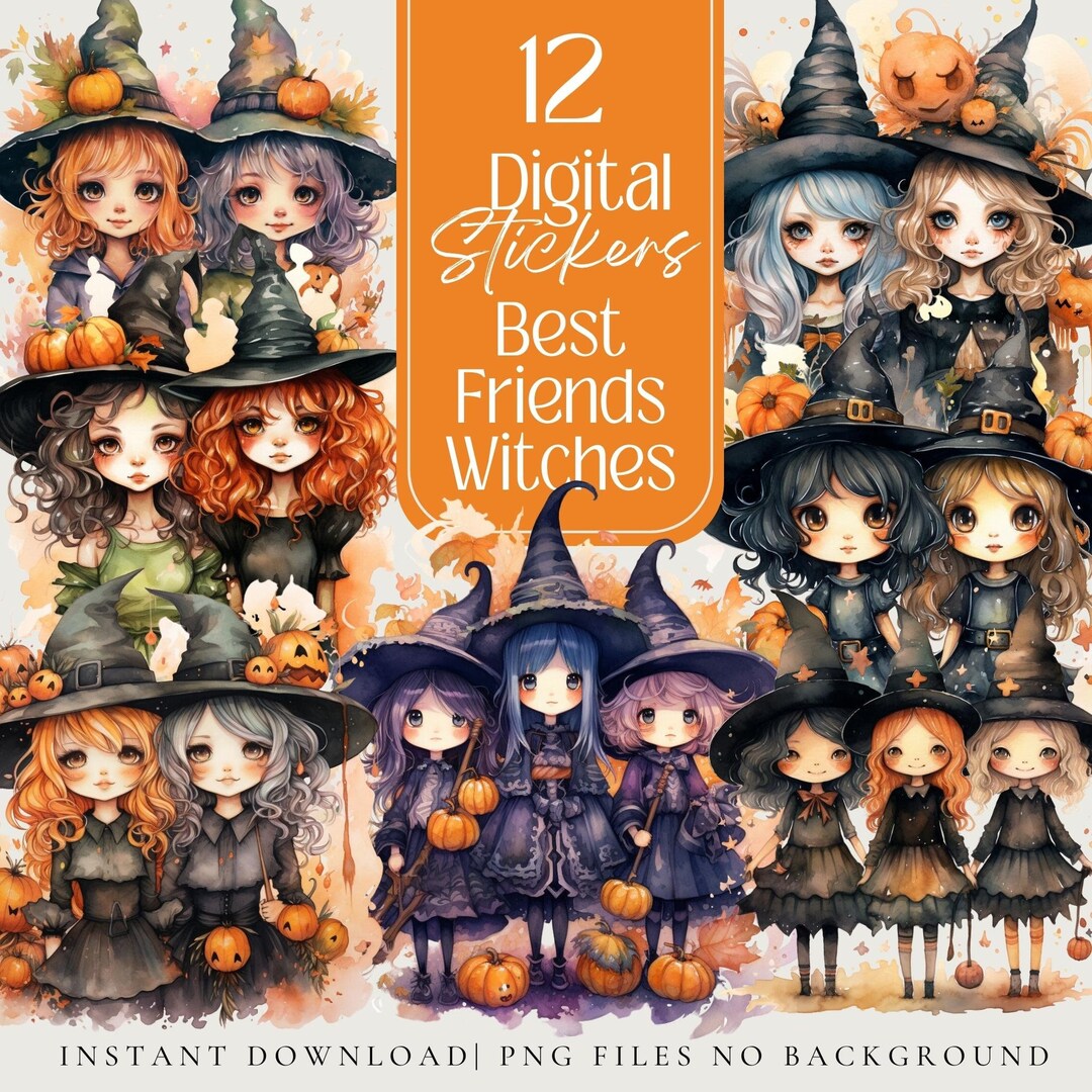 Best Friends Witch Clipart Witchy Planner Stickers Wallpaper - Etsy