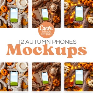Cozy Autumn Phone 12 Mockup Set | Fall Flat Lay Social Media Canva ...