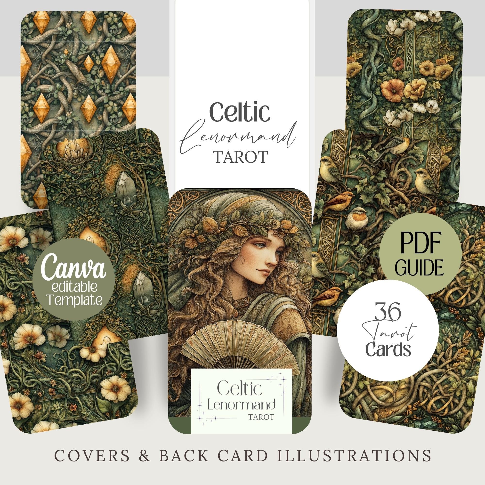 Celtic Lenormand Tarot Deck, Witchy Green Oracle (printable, Canva ...