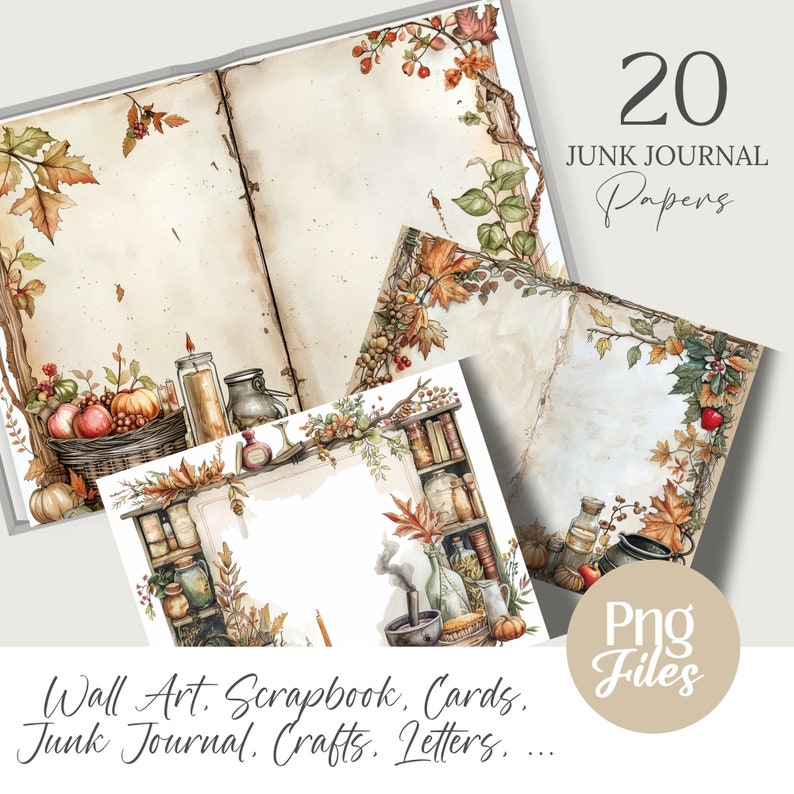 Autumn Magic 2 Fall Pages Png Digital Grimoire Covers for Book of ...