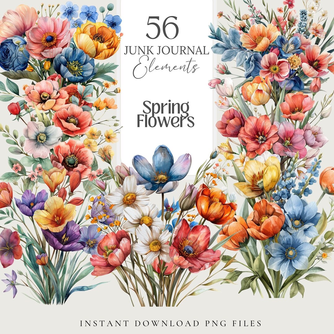 Spring Flowers Mothers Day Png Clipart Junk Journal Kit for Cards ...