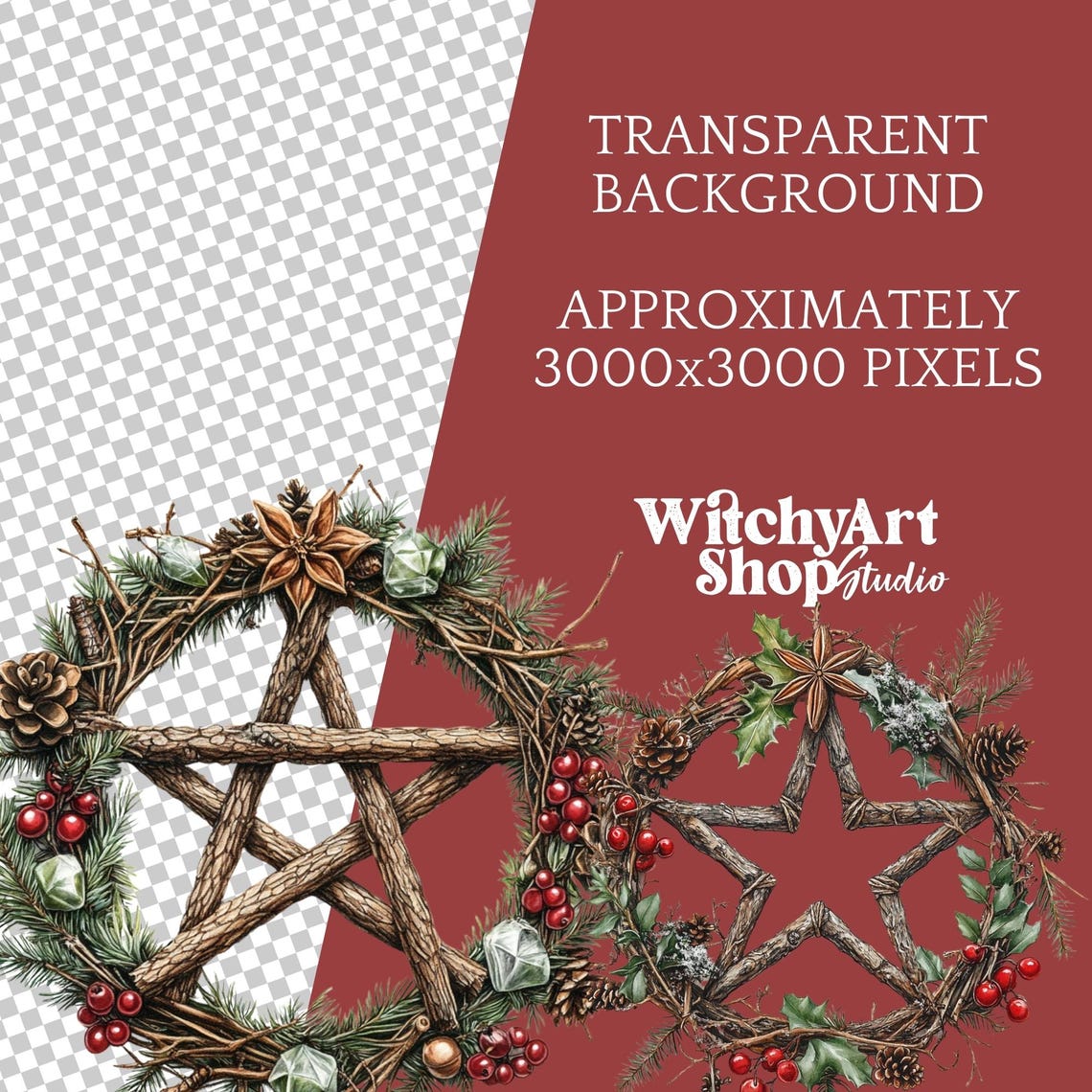 Yule Pentacle Png Witchy Wreath Christmas Clipart Book of Shadows Yule ...
