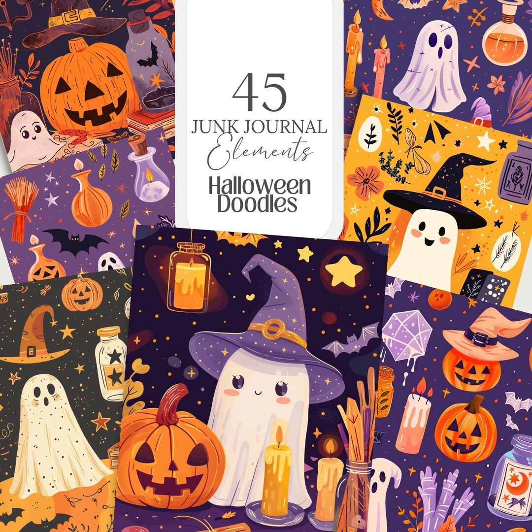 Cute Halloween Doodles Clipart | Fun 45 PNG Illustrations, Digital ...