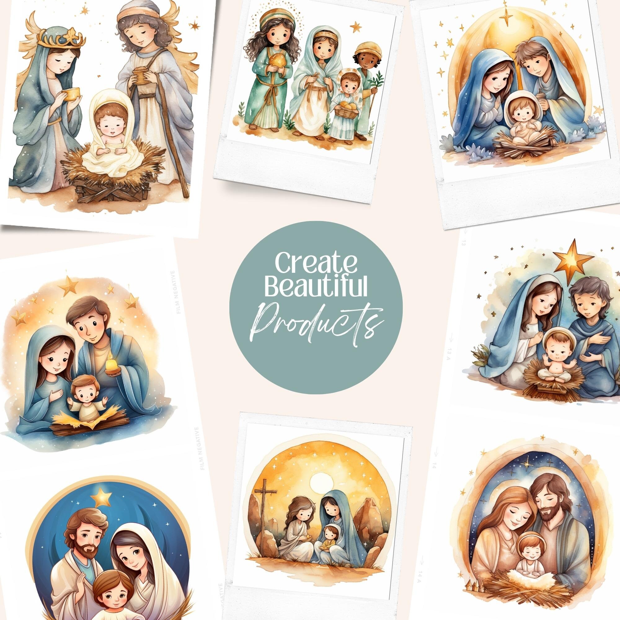 Nativity Clipart Set, Christmas Stickers, Crafts, Png, Cards, Digital ...