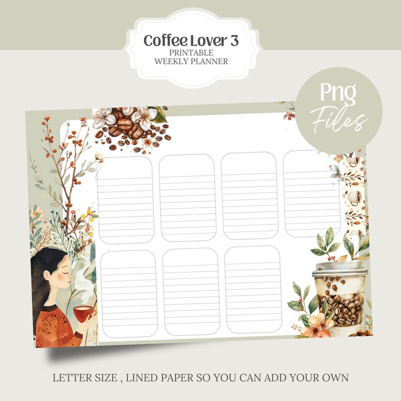 Coffee Lover 3 Weekly Printable Png Planner, Blank Writing Paper Sheet ...