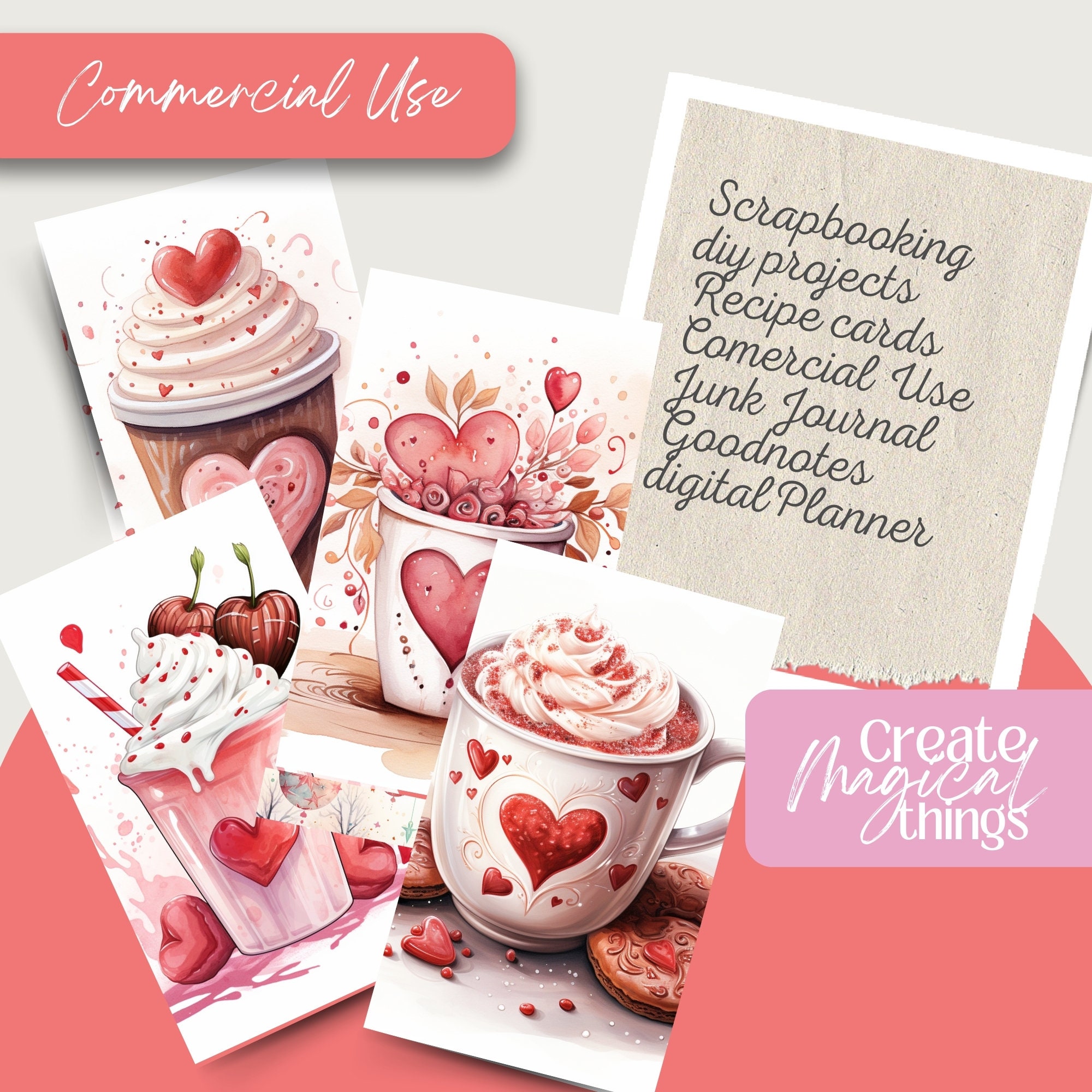 Valentine's Day Coffee Clipart: Latte Heart PNG Graphics (digital ...