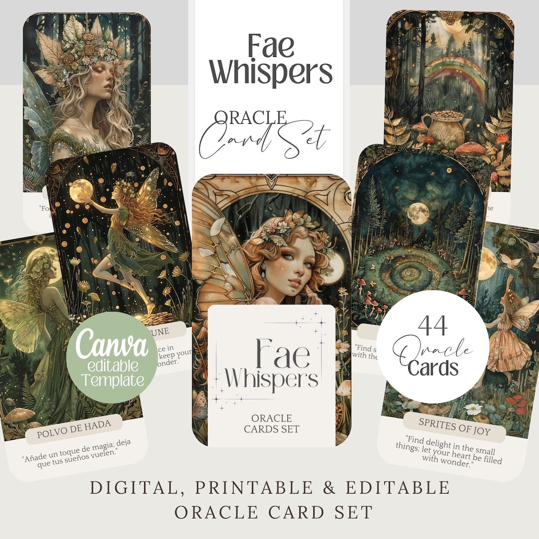 Fae Whispers Fairy Oracle Cards, Faery Printable Deck, Editable ...