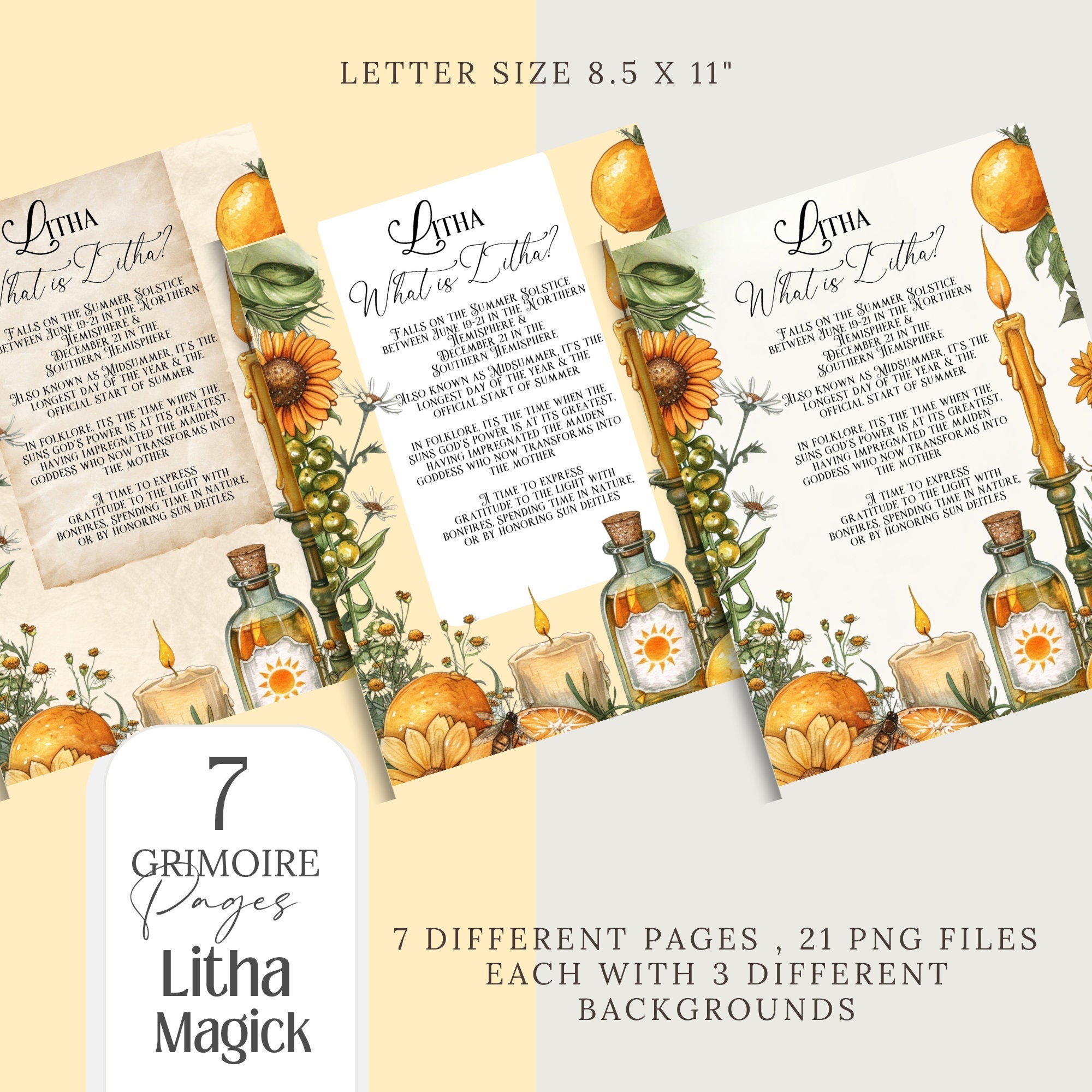 Litha Midsummer Book of Shadows, Digital Grimoire Paper Witchy ...