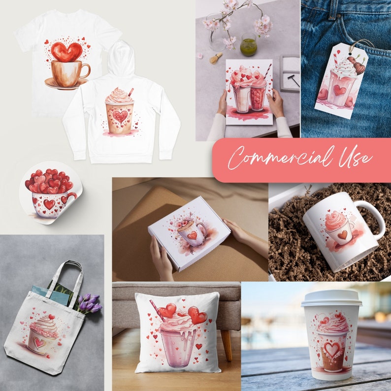 Valentine's Day Coffee Clipart: Latte Heart PNG Graphics (digital ...