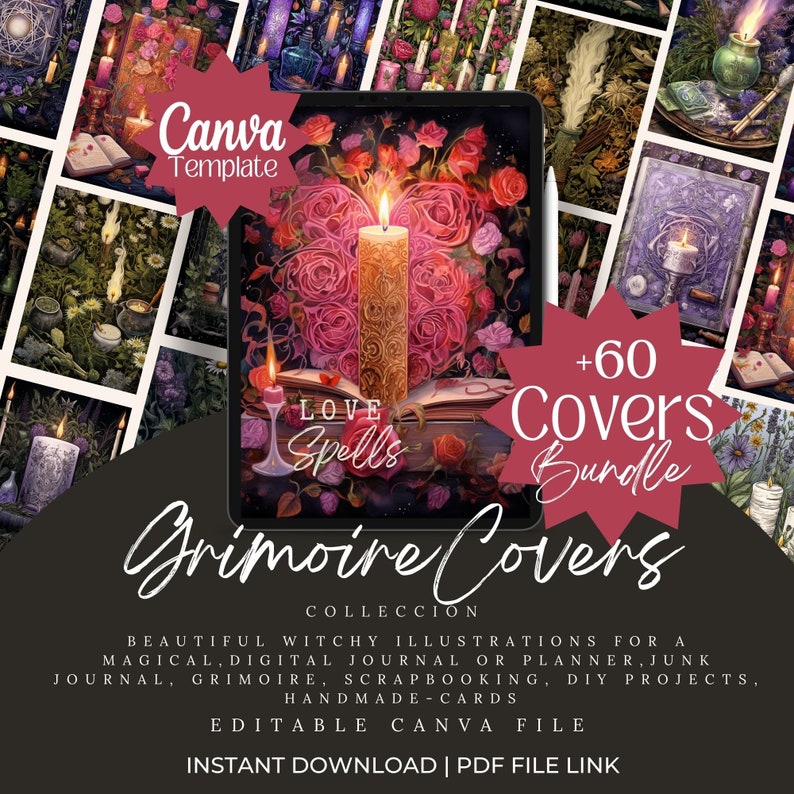 Grimoire Covers Set for Digital Grimoire Paper Illustrations, Witch ...