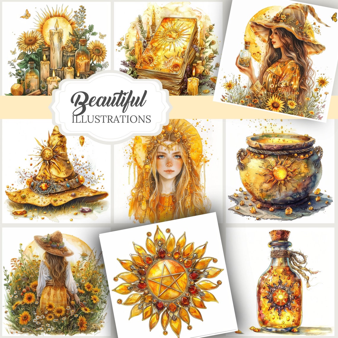 Solar Summer Witch Clipart Planner Witchy Stickers Wallpaper for ...