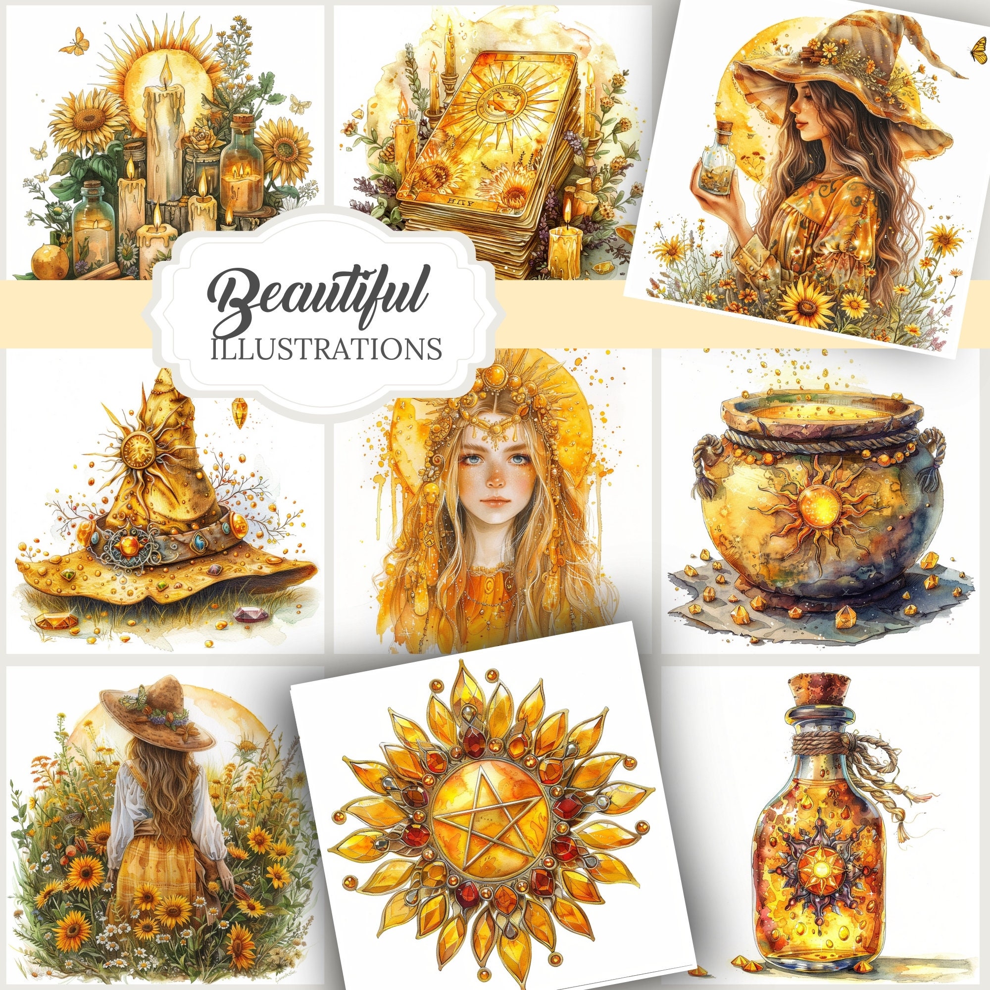 Solar Summer Witch Clipart Planner Witchy Stickers Wallpaper for ...