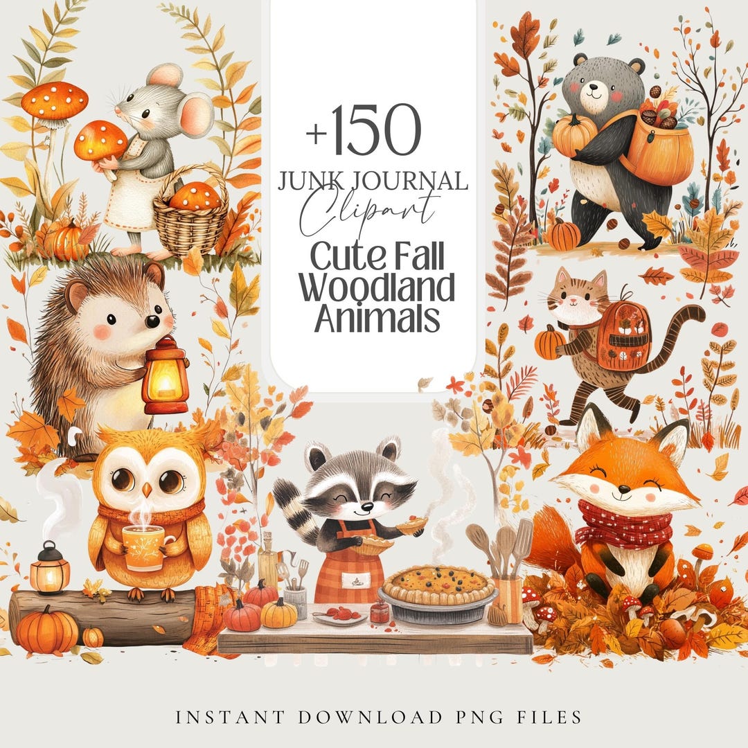 Fall Woodland Animals Clipart, Autumn Watercolor PNG (150+ Designs) - Etsy