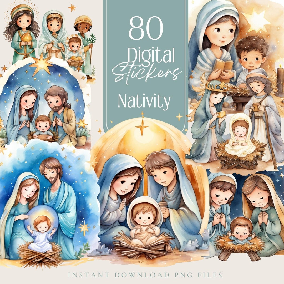 Nativity Clipart Set, Christmas Stickers, Crafts, Png, Cards, Digital ...
