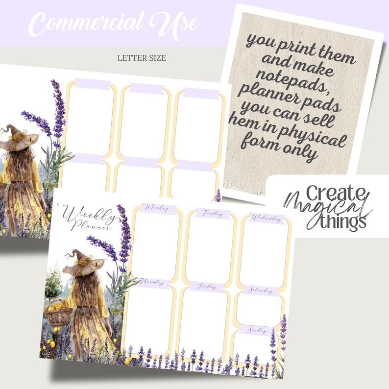 Lemon Lavender Witch Weekly Printable Png Planner, Blank Writing Paper ...
