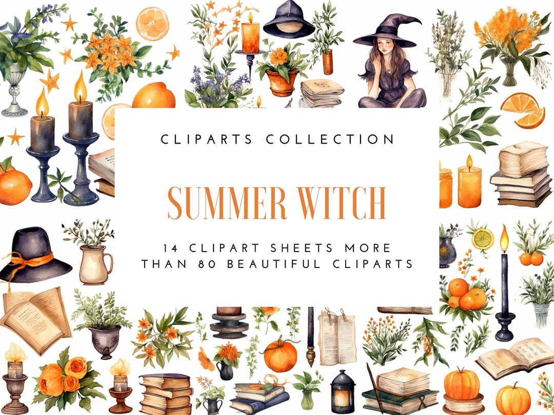Summer Witch Clipart: Witchy Planner Stickers for Grimoire (digital ...