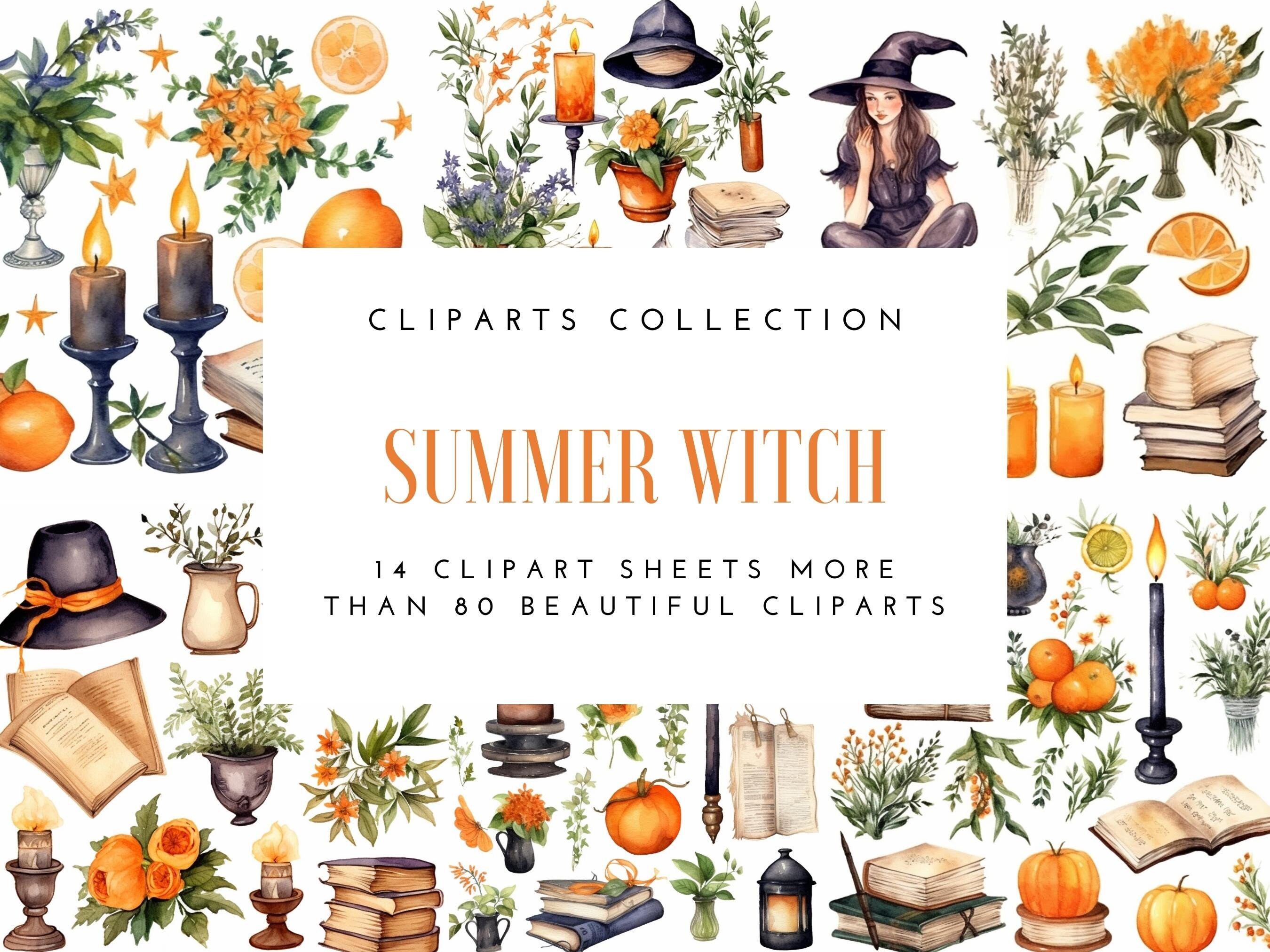 Summer Witch Clipart: Witchy Planner Stickers for Grimoire (digital ...