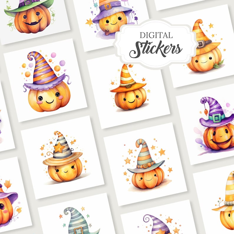 Kawaii Witchy Pumpkin Clipart: 59 Halloween PNG Images (digital ...