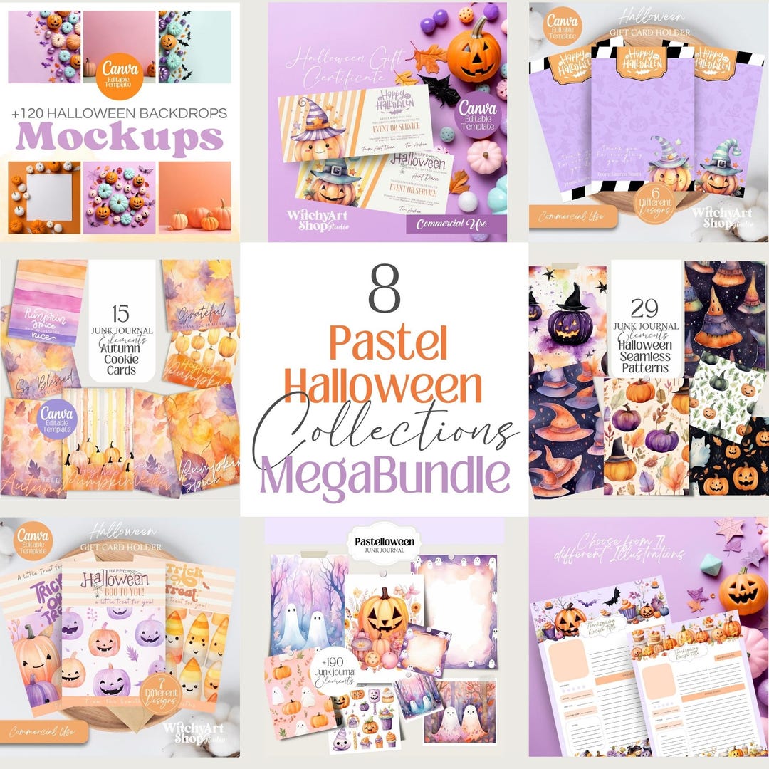 Pastel Halloween Mega Bundle | Mockups, Stationery, Patterns (digital ...