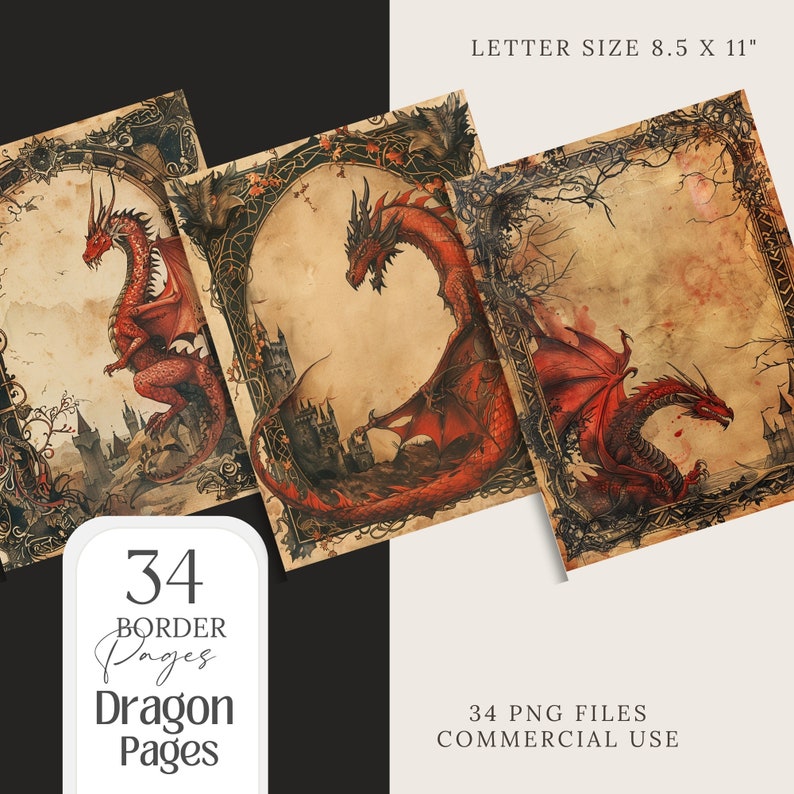 Medieval Dragon Png Dnd Digital Grimoire Pages, Junk Journal, Notebook ...