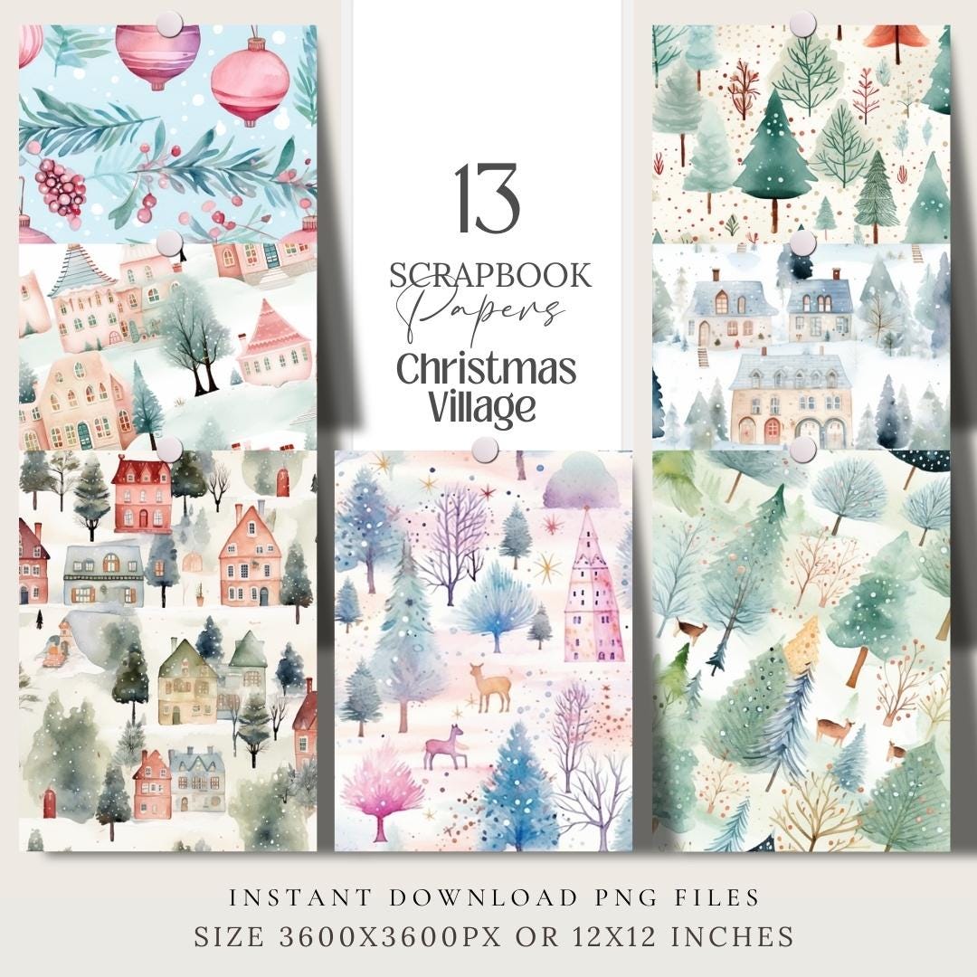 Christmas Village Seamless Patterns: Festive Winter Scenes (digital ...