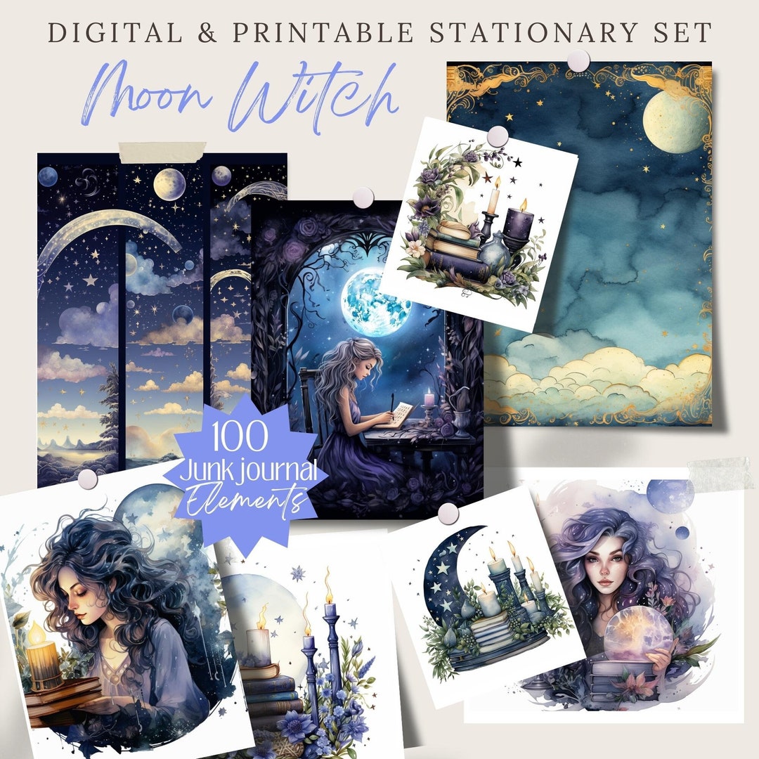 Moon Witch Digital Grimoire Paper Witchy Wallpaper Planner Set for Book ...