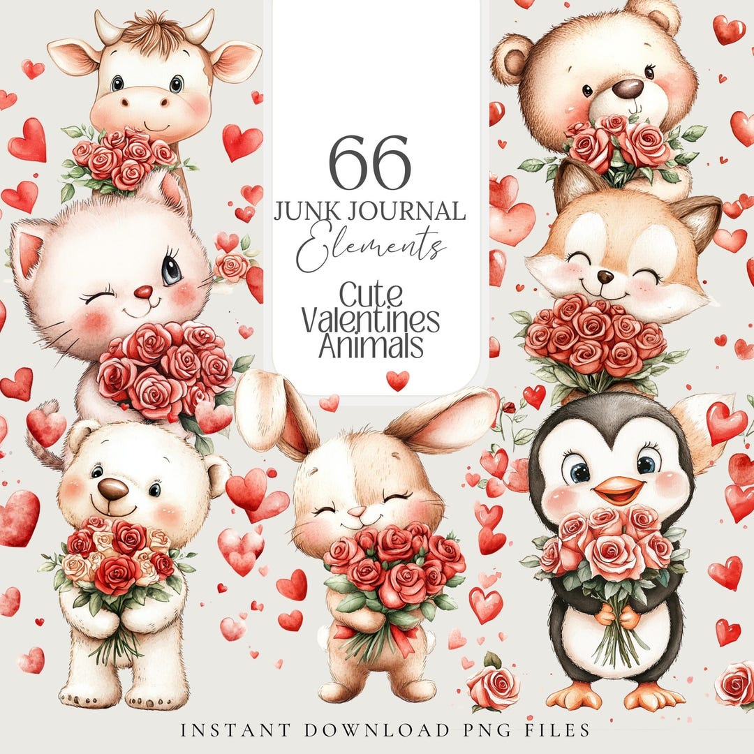 Valentines Day Animals Clipart Cute Love Animal Sublimation Love ...